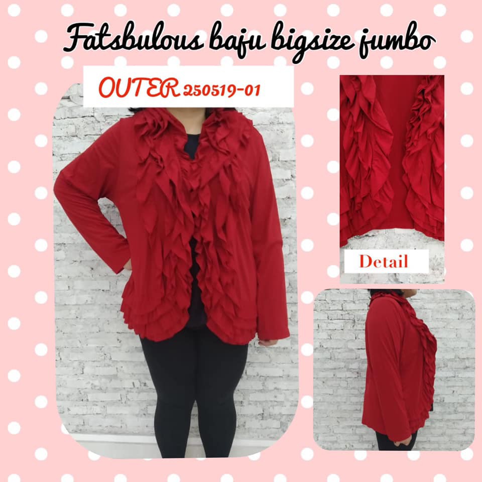 Jual CARDIGAN BIG SIZE MERAH DETAIL FRILL CANTIK DI DEPAN LENGAN ...