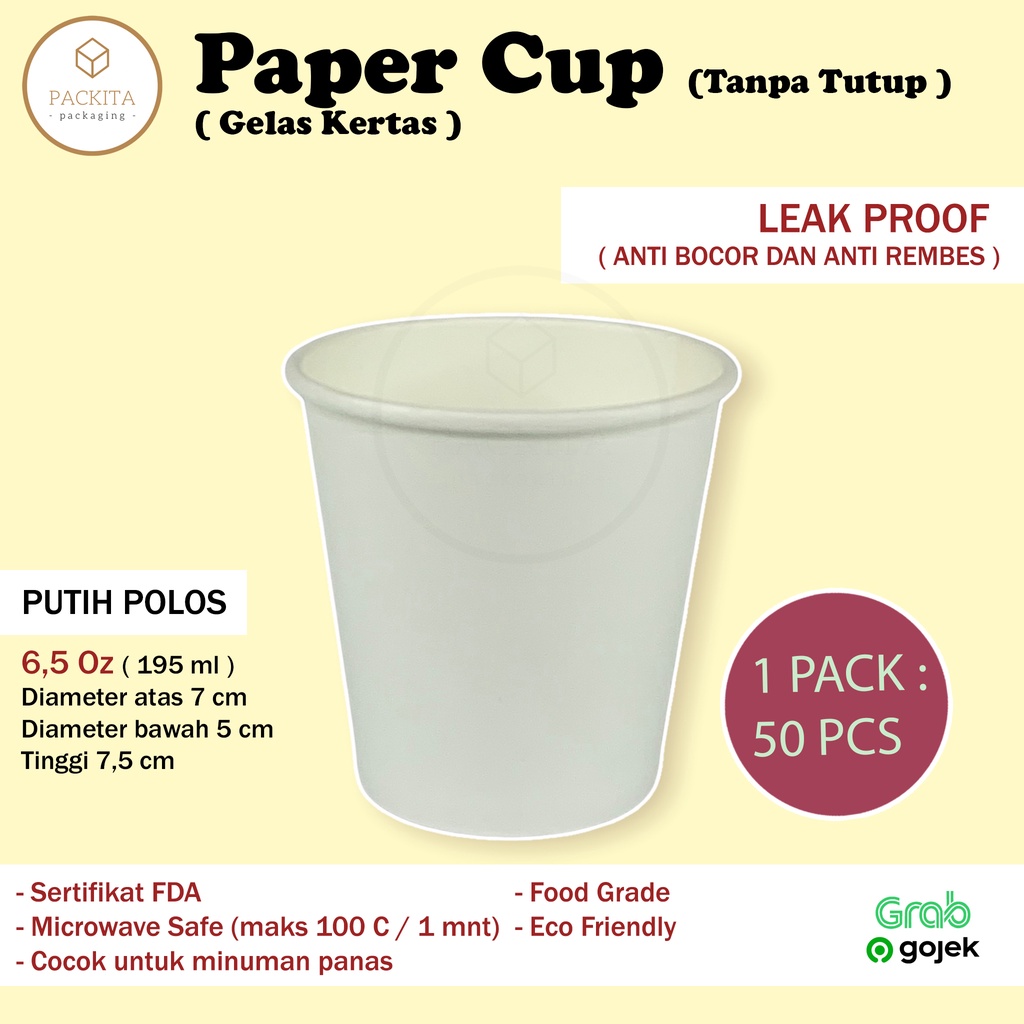 Jual Paper Hot Cup 6 5 Oz Gelas Kertas Tahan Panas Polos 195ml 50