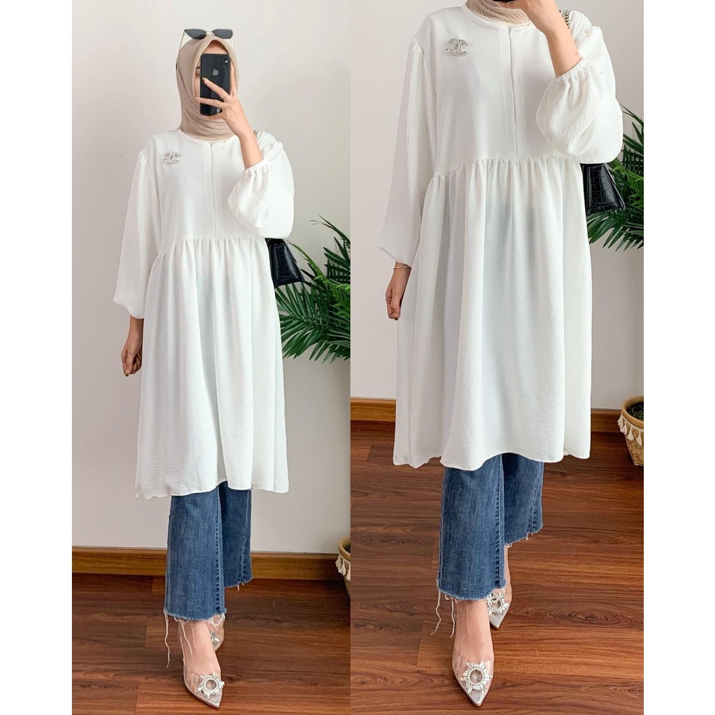 Jual baju tunik wanita terbaru jumbo import long dress putih polos ...