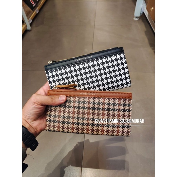 Jual MINISO Dompet Panjang Lipat Houndstooth dengan Zipper (19x10x1cm ...
