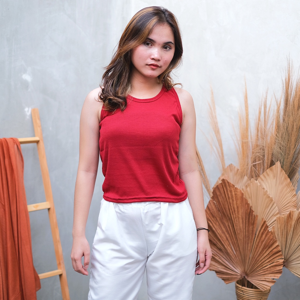 Jual Tank Top Atasan Wanita Agnes Ribbed Tanktop Rib Pakaian Dalam Dewasa Cewek Motif Polos
