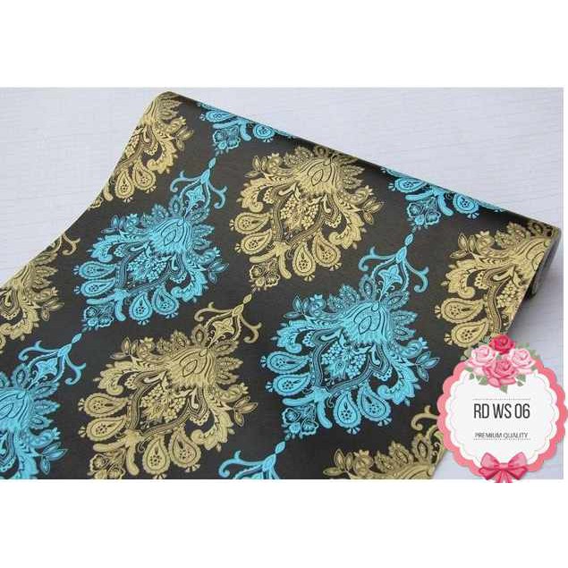 Jual Wallpaper Sticker Motif Blue Gold Batik Ukuran 45 cm x 10 meter ...