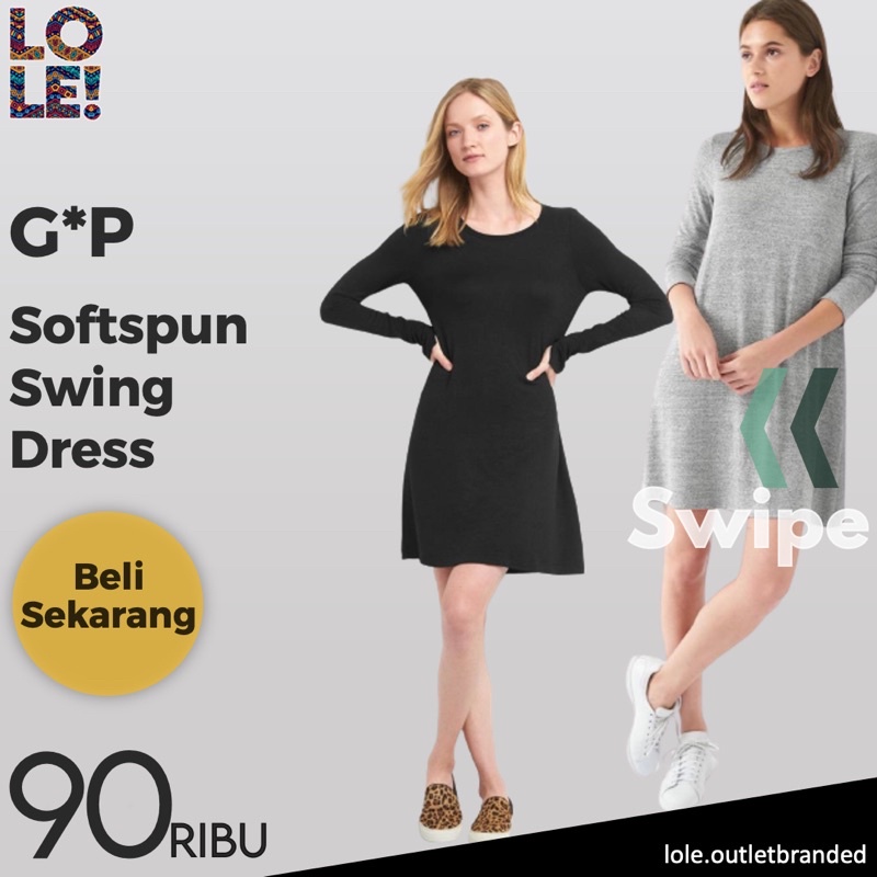 Jual Dres Terusan Wanita Santai Lengan Panjang Bahan Knit GAP Softspun Swing Dress | Shopee ...