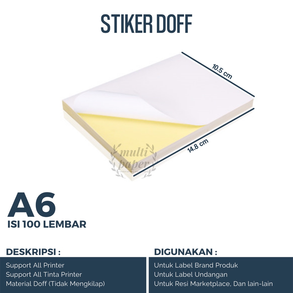 Jual Kertas Stiker A6 Doff isi 100 lembar / Kertas Sticker A6 Doff ...