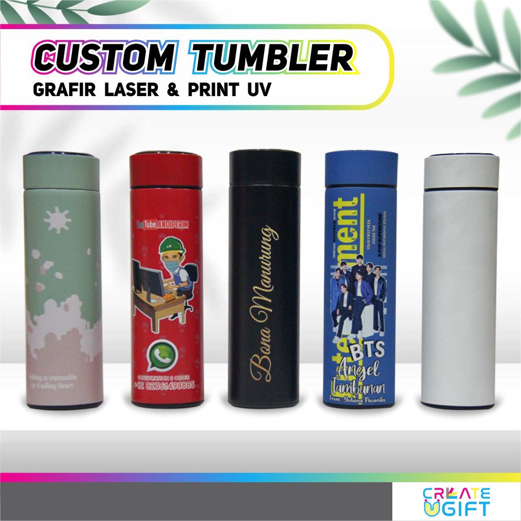 Jual Tumbler LED Custom Grafir / UV || Botol Termos dengan nama ...