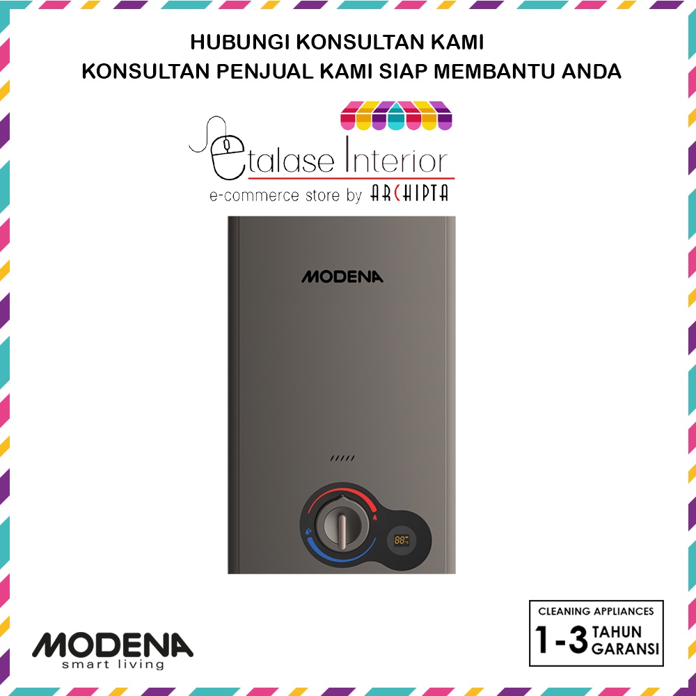 Jual Modena - Water Heater Tankless - Gas Instant 6L Rapido GI 0620 B ...