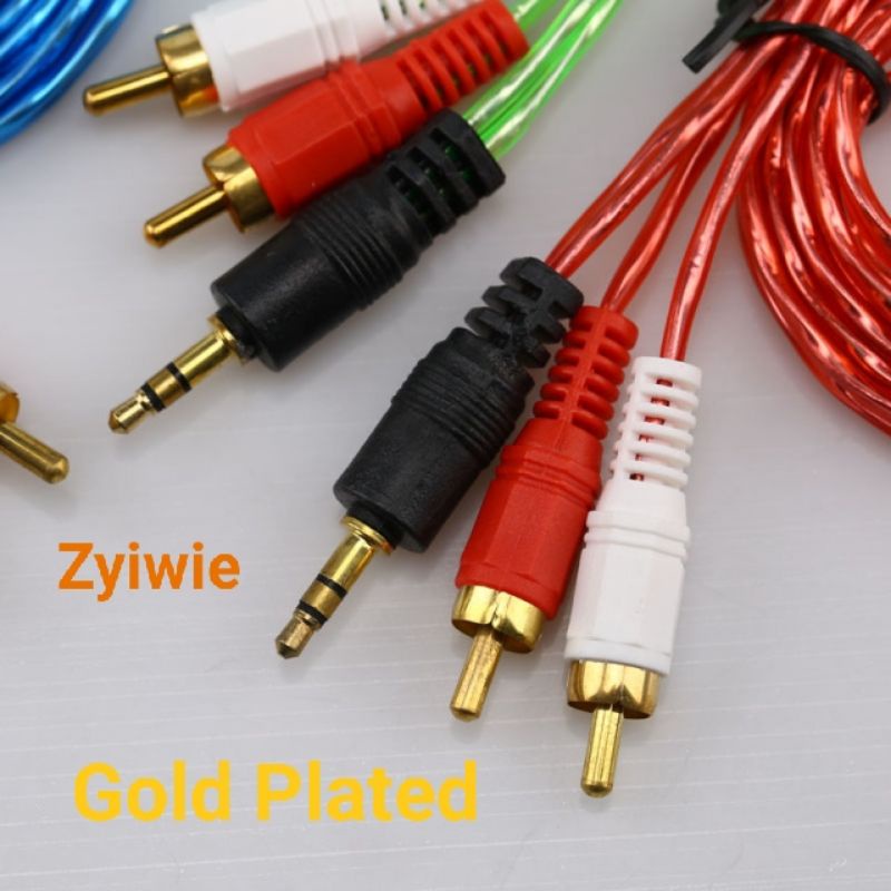 Jual Kabel Jack Audio To 2Rca Gold Plated Transparan / Kabel Aux 3.5mm ...