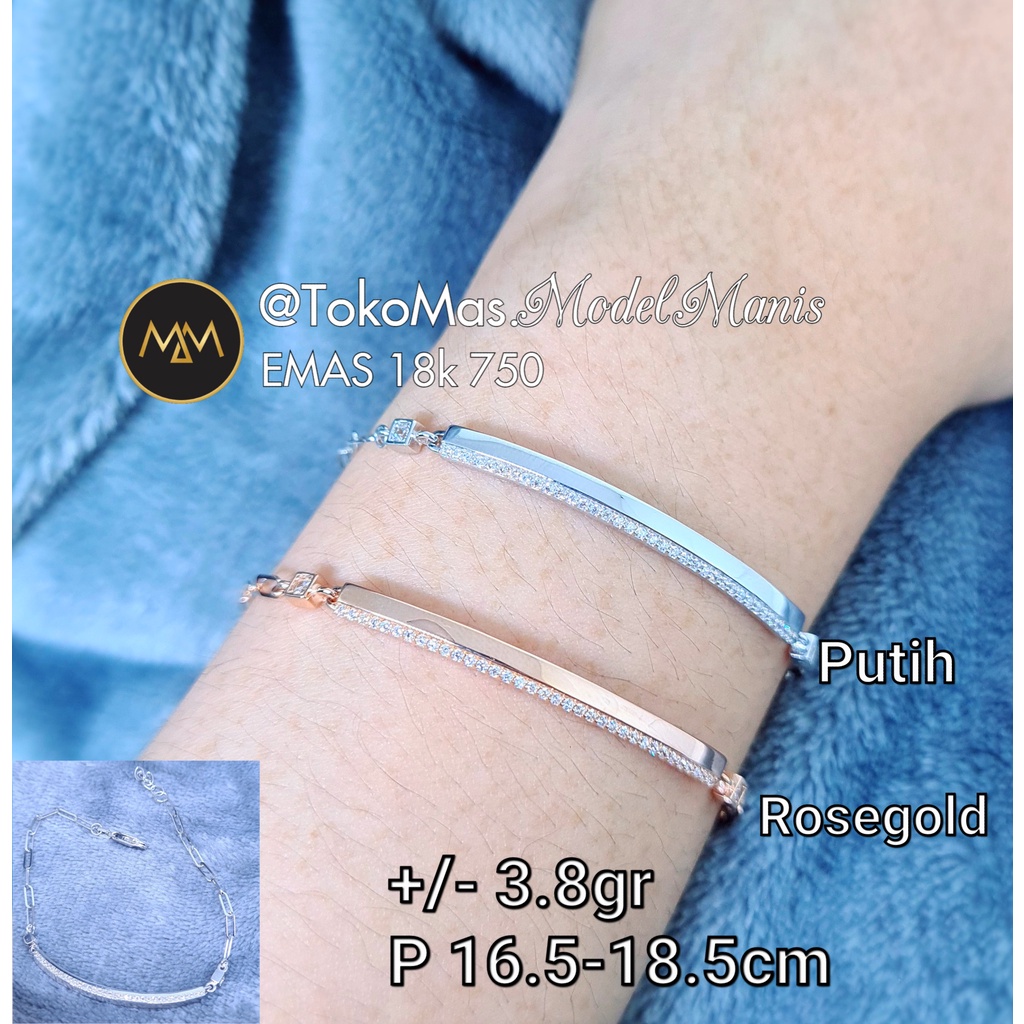 Jual Gelang Plat Listring Rantai Paper clip emas putih rosegold 750 ...