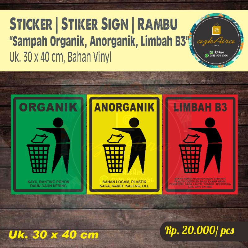 Jual Sticker Stiker Sign Rambu K3 Sampah Organik Anorganik B3 Uk