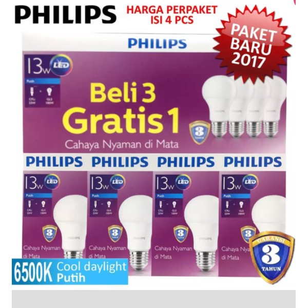 Jual Lampu LED PHILIPS 13 watt / Lampu Bohlam LED Philips 13w (1paket 4pcs) | Shopee Indonesia