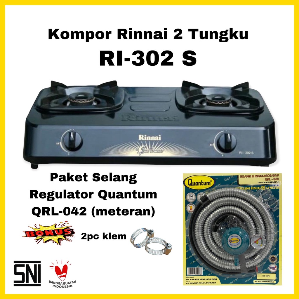 Jual Paket Kompor Gas Rinnai 2 Tungku RI-302S Free Selang Regulator ...