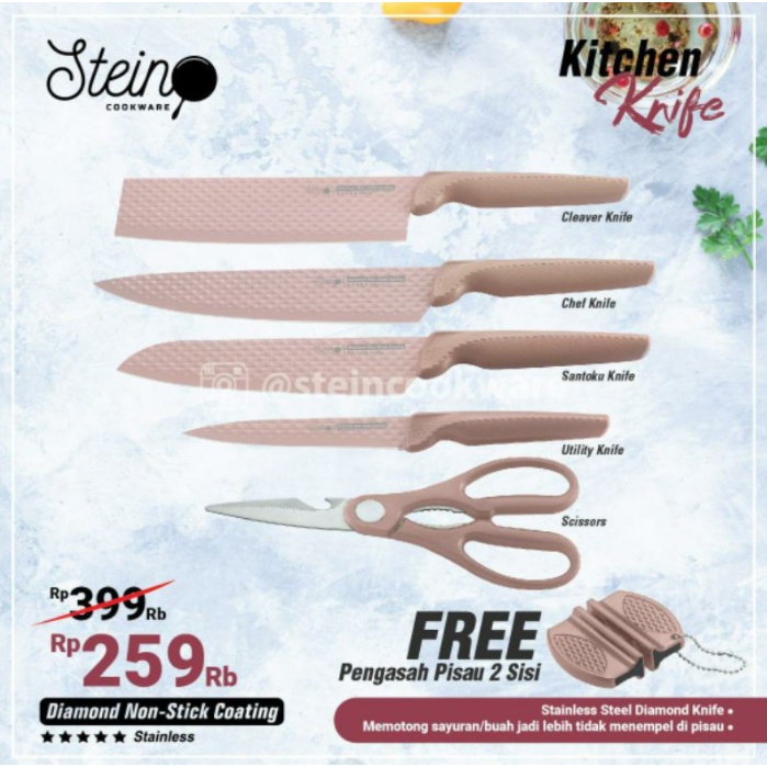 Jual Stein Cookware Diamond Knife Non Stick Coating - Pisau Set ...
