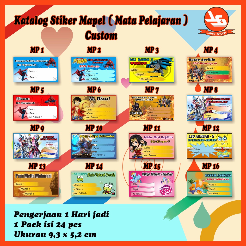 Jual Stiker Mapel ( isi 24 pcs)/ Mata Pelajaran/ Label Buku Mata ...