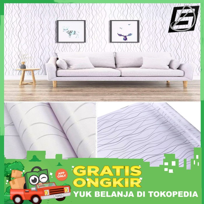 Jual Paperwall- Wallpaper Stiker Dinding Motif Ulir Garis Silver ...