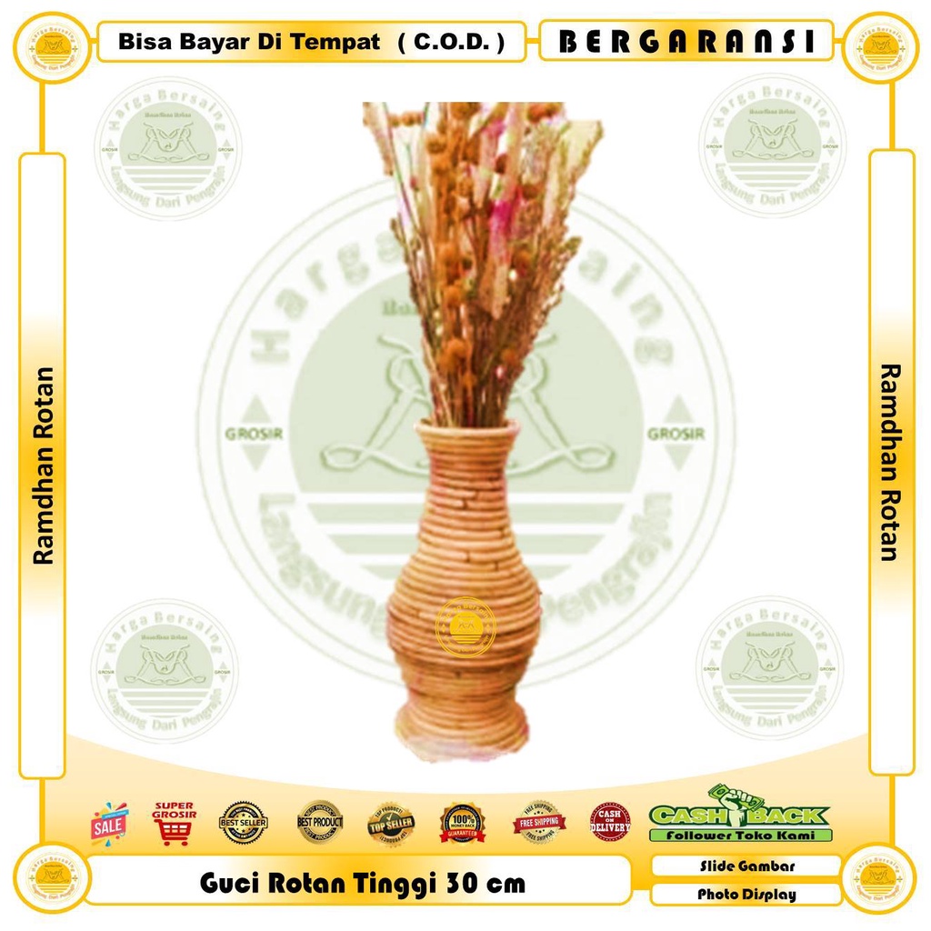 Jual Guci Rotan Tinggi 30 cm - Vas Bunga Rotan 30 cm - Ramdhan Rotan ...