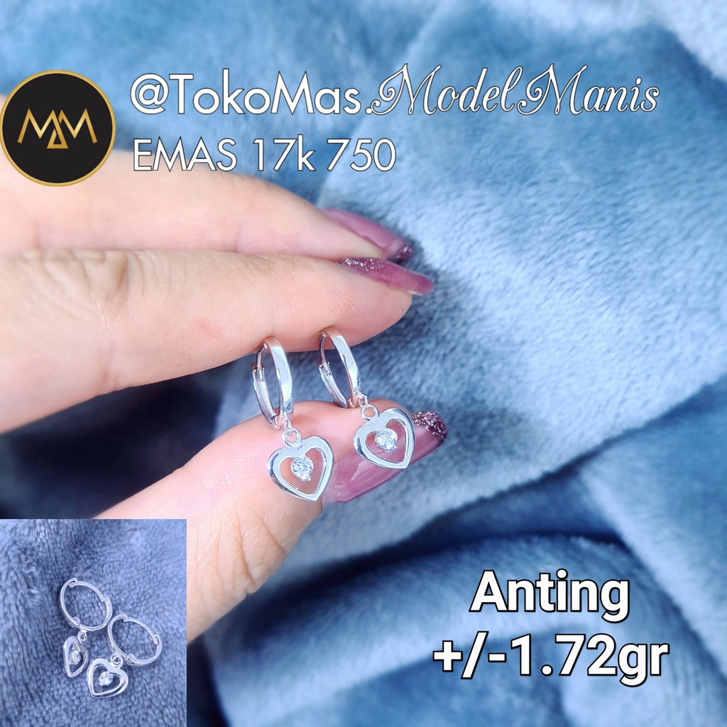Jual Anting Jepit bulat gantung love emas putih 750 kadar 17k | Shopee Indonesia