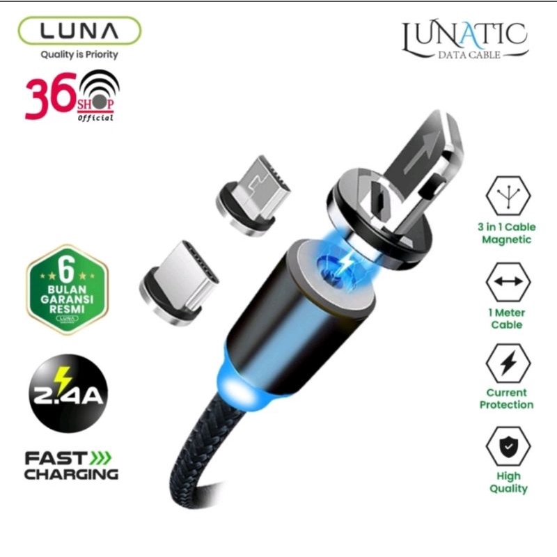 Jual LUNA Kabel Data C151X Magnetic Cable Micro Usb Type C Lightning ...