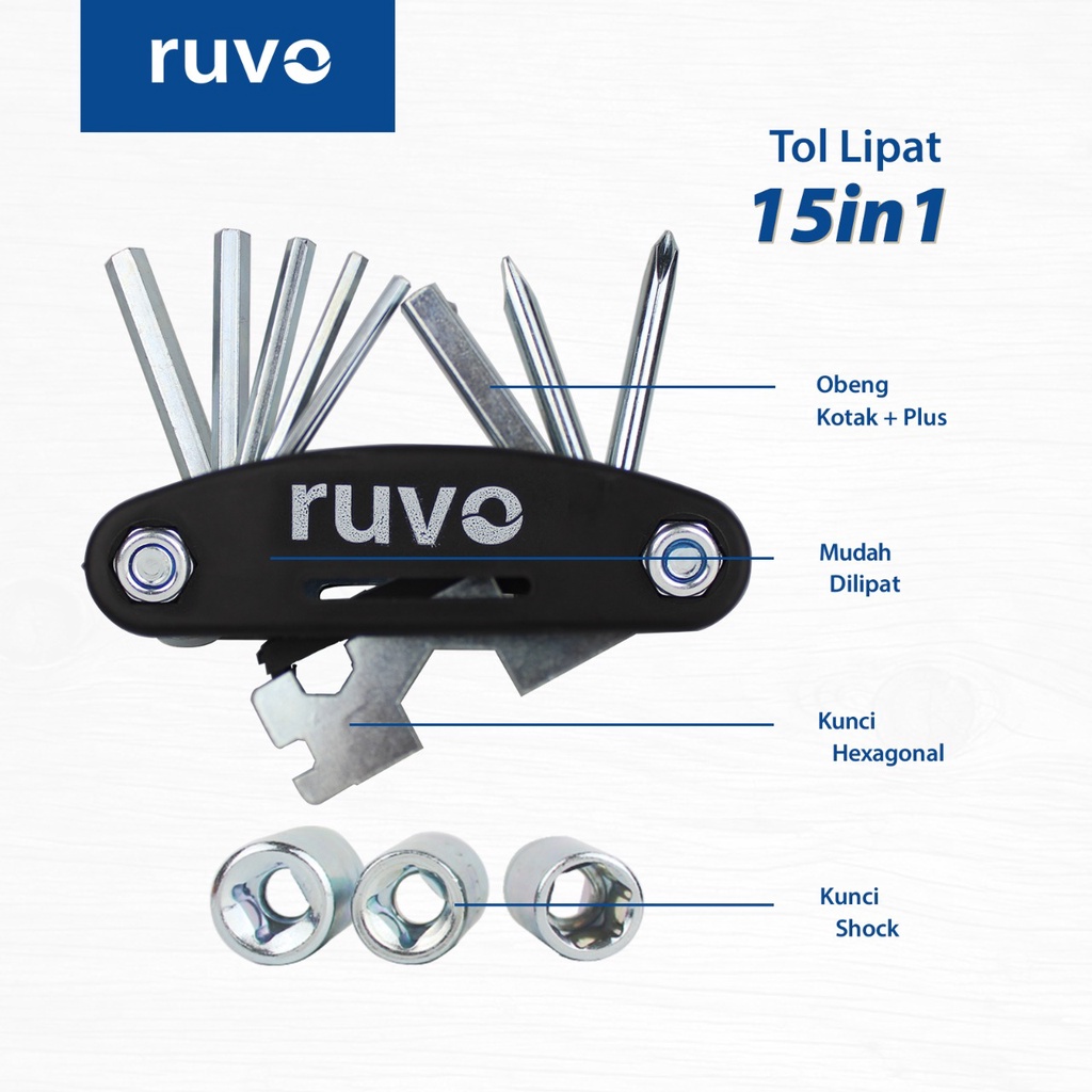 Jual Ruvo Kunci Shock Lipat mini 15 In 1 Alat Kunci Sepeda Lipat ...