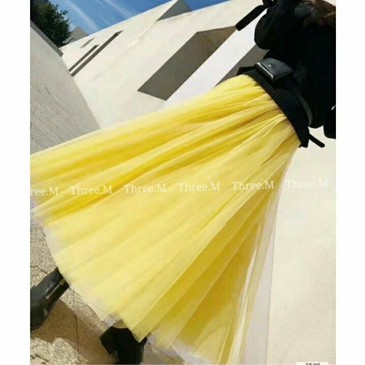 Jual 9811 Rok tutu tile halus layer maxi skirt yellow kuning wanita ...