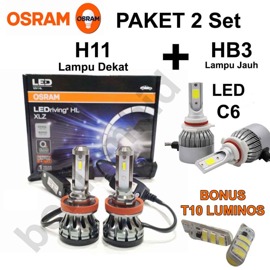 Jual Paket Lampu Led Mobil H11 Osram Xlz Led C6 Hb3 9005 6000k Led