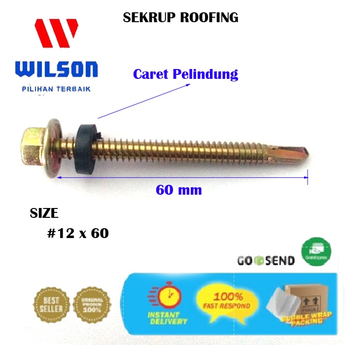 Jual BAUT SEKRUP ATAP ROOFING SCREW #12 X 60 WILSON | Shopee Indonesia