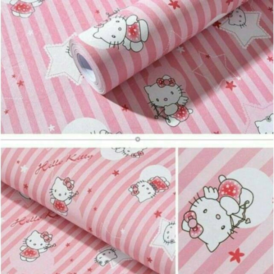 Jual Wallpaper hello Kitty HK Line garis salur pink 45 cm X 10 m | Shopee Indonesia