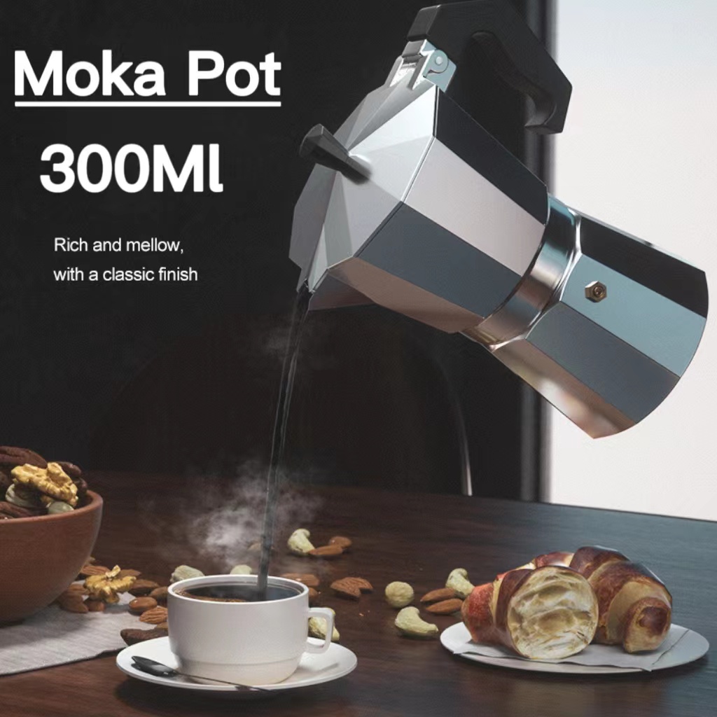 Jual Moka Pot 300ml Espresso Maker Aluminium 2/3/6 Cups Teko Stovetop Filter Pembuat Kopi ...