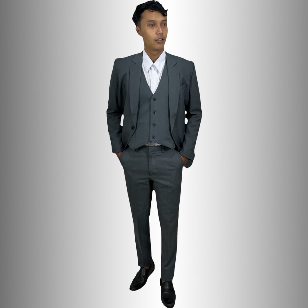 Jual Setelan Jas Rompi dan Celana Pria - Jas Formal Pria Abu Tua - Premium Suite | Shopee Indonesia