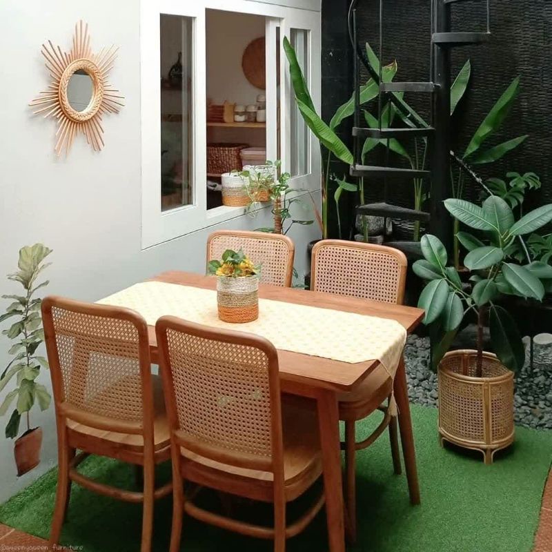 Jual MEJA MAKAN MINIMALIS 4 KURSI ROTAN KAYU JATI | Shopee Indonesia