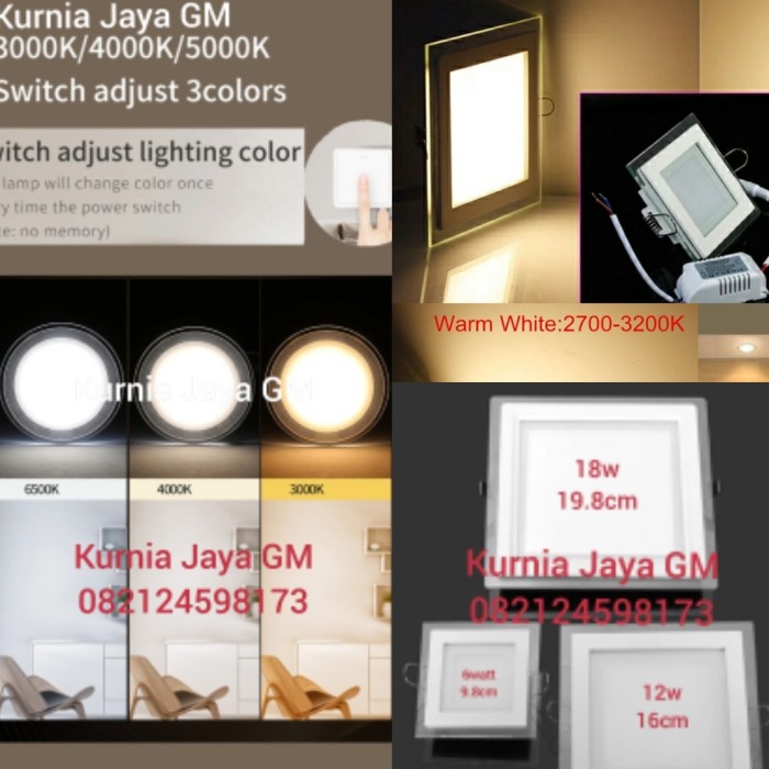Jual LAMPU LED PANEL 3 WARNA DOWNLIGHT KACA 6W 12W 18W INBOW PANEL ...
