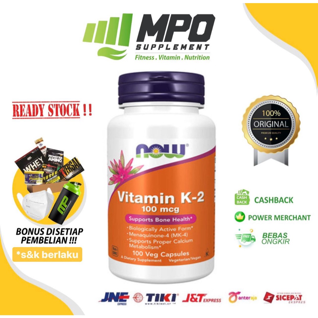 Jual NOW Vitamin K-2 100mcg 100vegcaps NOW Foods Vitamin K2 K 2 Vit K ...
