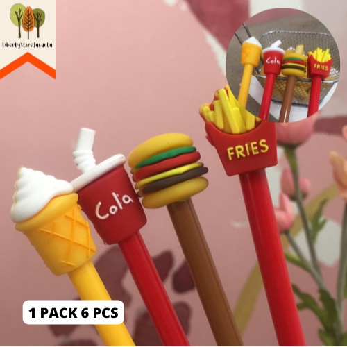 Jual Pulpen Gel Makanan Cepat Saji Paket 6 Pcs Pen Burger Cola Eskrim ...
