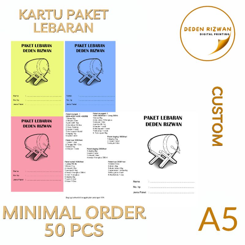 Jual KARTU PAKET LEBARAN/ANGSURAN/IURAN CUSTOM MINIMAL ORDER 50 pcs ...
