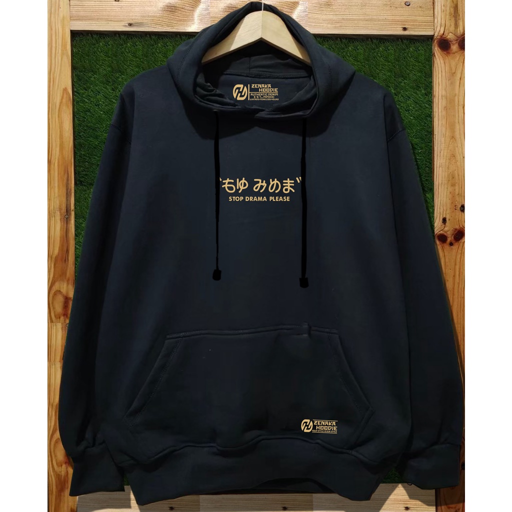 Jual Hoodie Distro Aesthetic Anime Sweater Stop drama Hitam Zenaka ...