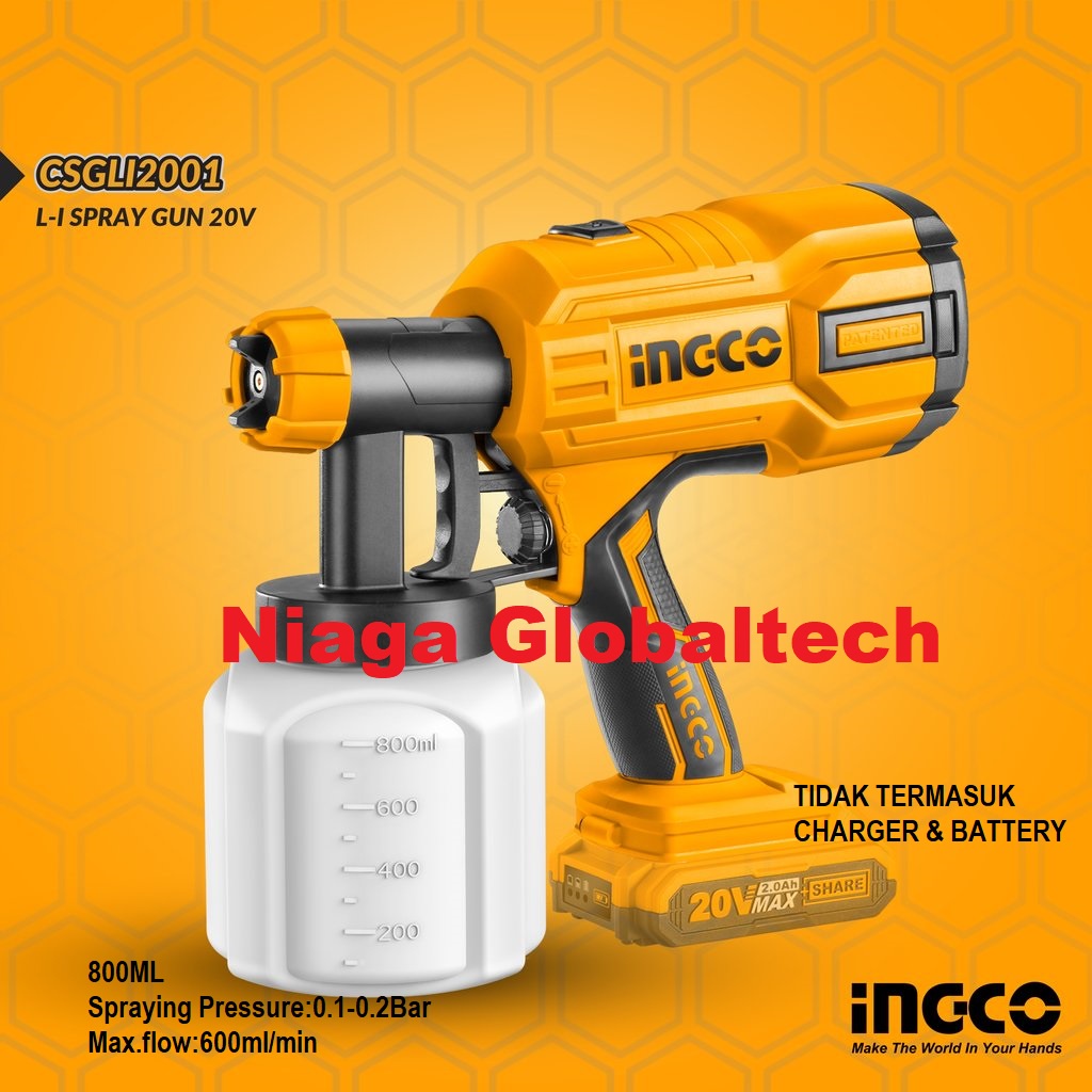 Jual INGCO CSGLI2001 SPRAY GUN CORDLESS SEMPROTAN CAT SPRAY GUN BATERAI ...