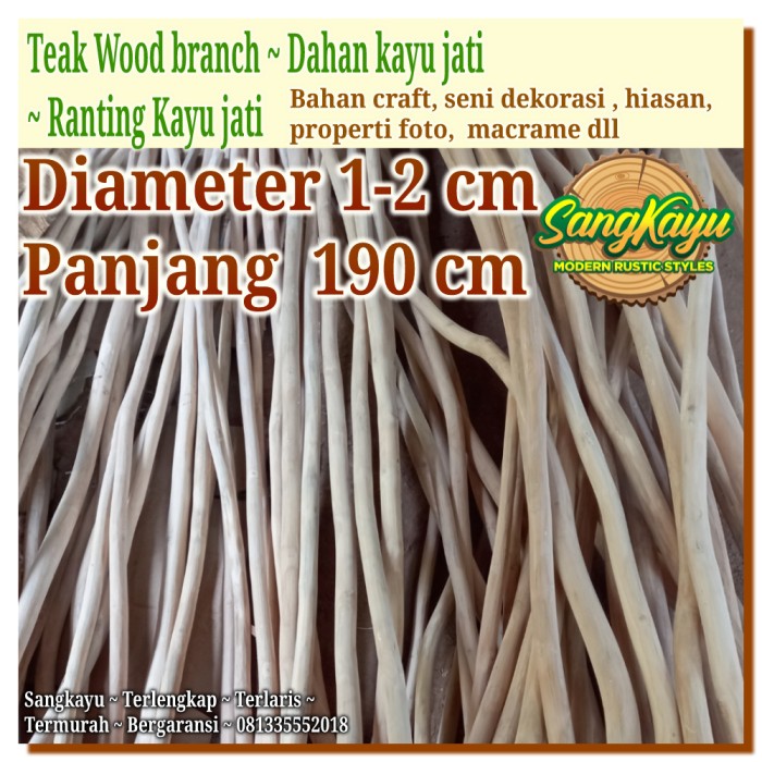 Jual Kayu dahan kayu jati teak wood 1-2x190cm bahan macrame craft ...