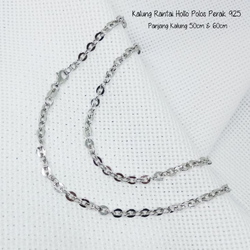 Jual Kalung Rantai Hollo Perak 925 Lapis Mas Putih (50cm & 60cm ...