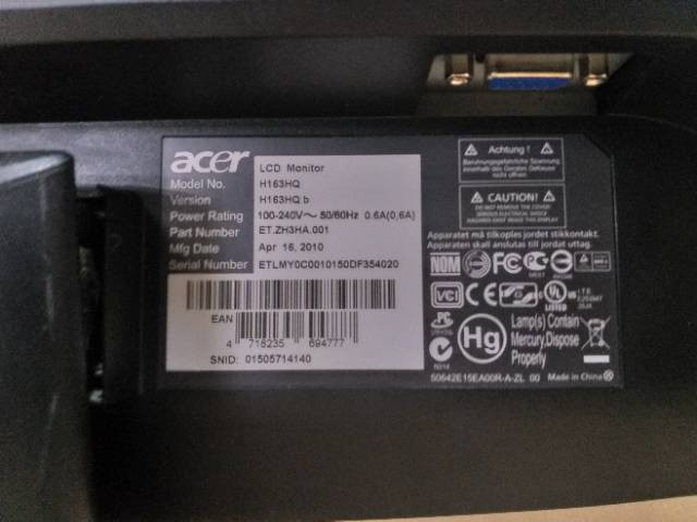 Jual Monitor LCD 16 inch Acer H163HQ Kasir pc atau monitir cctv ...