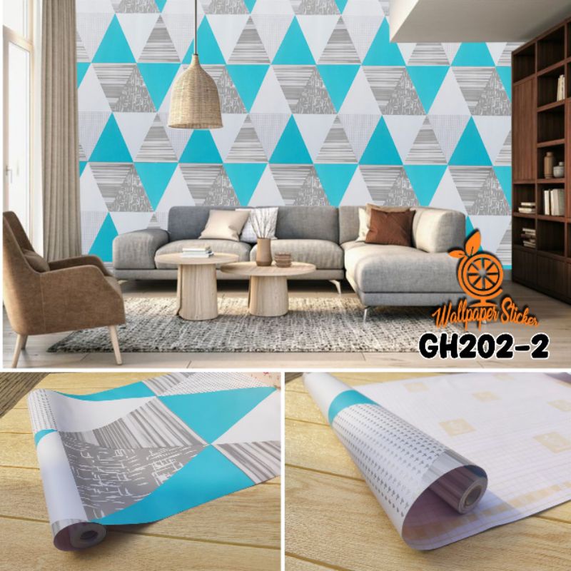 Jual SEGITIGA BIRU Wallpaper Sticker dinding motif segitiga biru abu ...