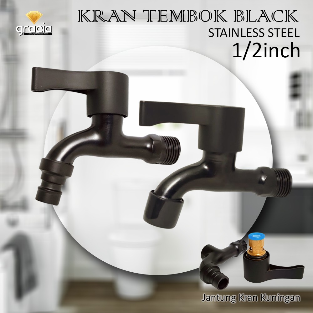 Jual Kran Tembok HITAM 1/2inch - Keran Air taman bak kamar Mandi Black ...