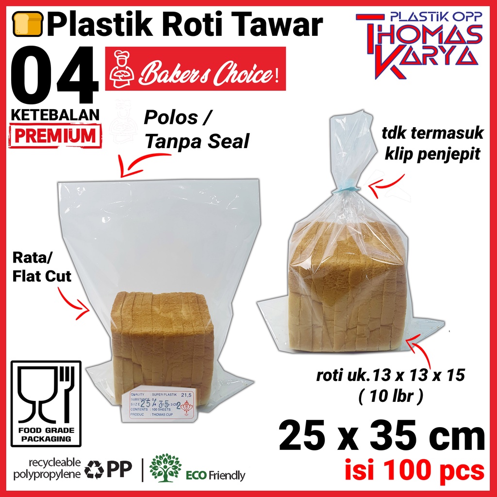 Jual Plastik Roti Tawar 20 x 10 ukuran 25x30 30x35 30x40 isi 100 OPP ...