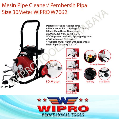 Jual Mesin Pembersih Pipa Electric Drain Cleaner 30Meter WIPRO W7062 W ...