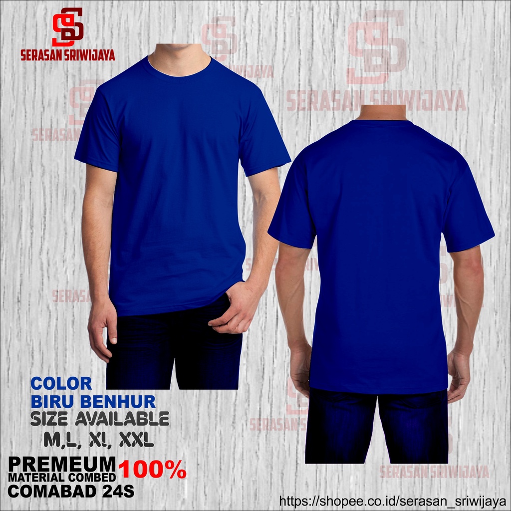 Jual KAOS POLOS LENGAN PENDEK COTTON COMBED 24S (BIRU BENHUR) | Shopee ...