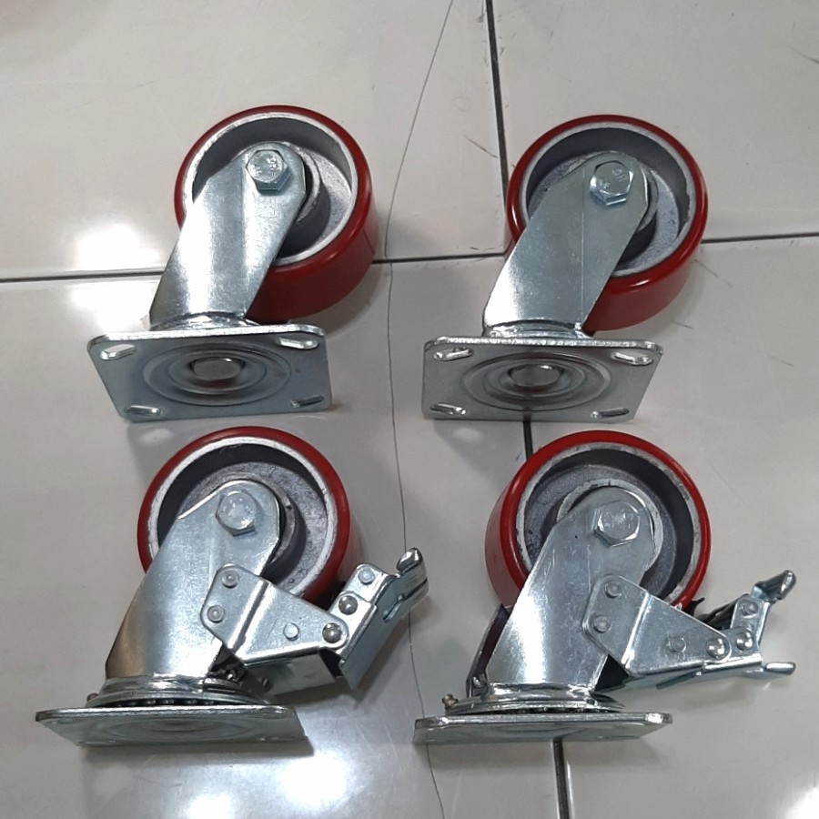 Jual roda polyurethane heavy duty 4 inch 1set/4pcs(2 rem 2 hidup ...