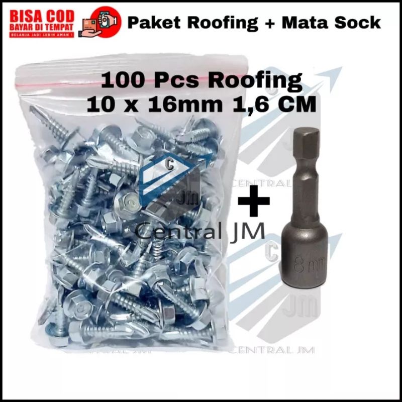 Jual Baut Baja Ringan Roofing 1 Pack [ 100 Pcs ] Ukuran 10 x 16mm - Mata sok Kepala Bor Rufing ...