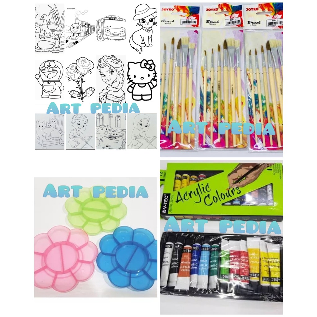 Jual Paket Kanvas Lukis Sketsa 20x20 (kanvas+kuas+palet+cat akrilik ...