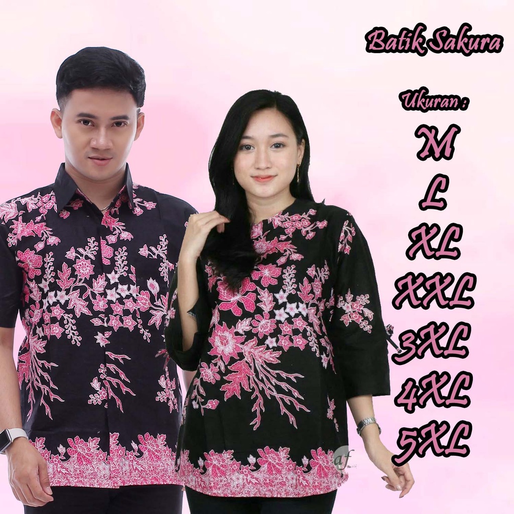 Jual BATIK PASANGAN MOTIF BUNGA SAKURA PINK - HEM & BLOUSE / BLUS ...