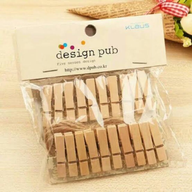 Jual Wooden klip kayu 20pcs plus tali - penjepit foto polaroid - klip ...
