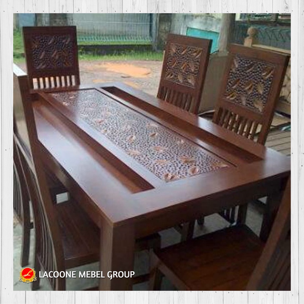 Jual MEJA MAKAN BALERO 6 KURSI kayu jati finishing natural | Shopee Indonesia