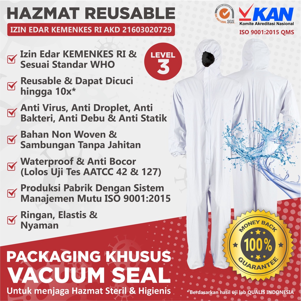 Jual BAJU APD HAZMAT HASMAT HEZMET SUIT REUSABLE LEVEL 3 BISA DICUCI DI ...